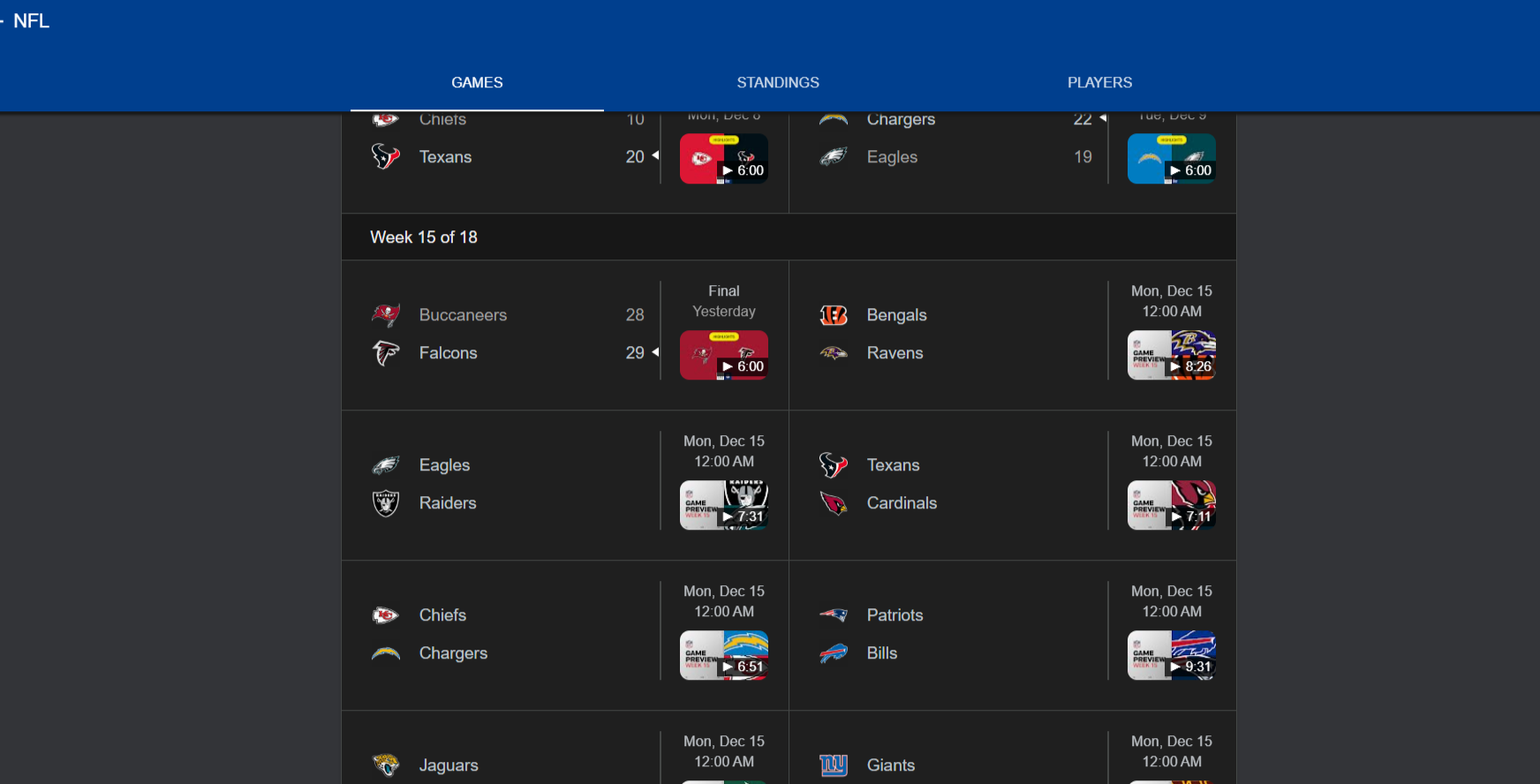 NFL | Review with Scores Schedule Standings Draft Playoffs